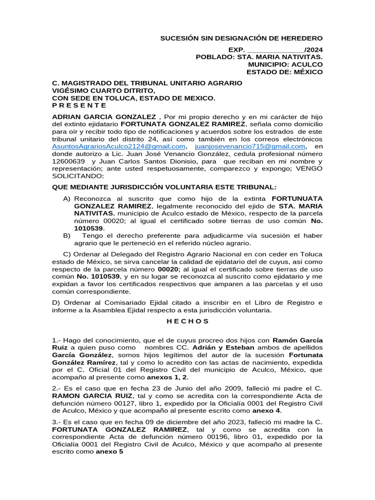 Sucesión Sin Designación de Heredero Adrian Garcia Gonzalez | PDF | México | Justicia