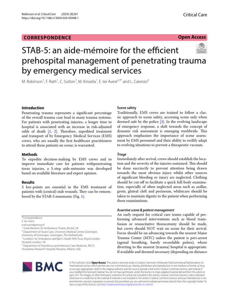 STAB-5: A Mnemonic for Trauma Care | PDF | Emergency Medical Services ...