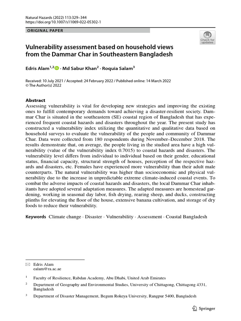 s11069-022-05302-1 | PDF | Vulnerability | Natural Disasters