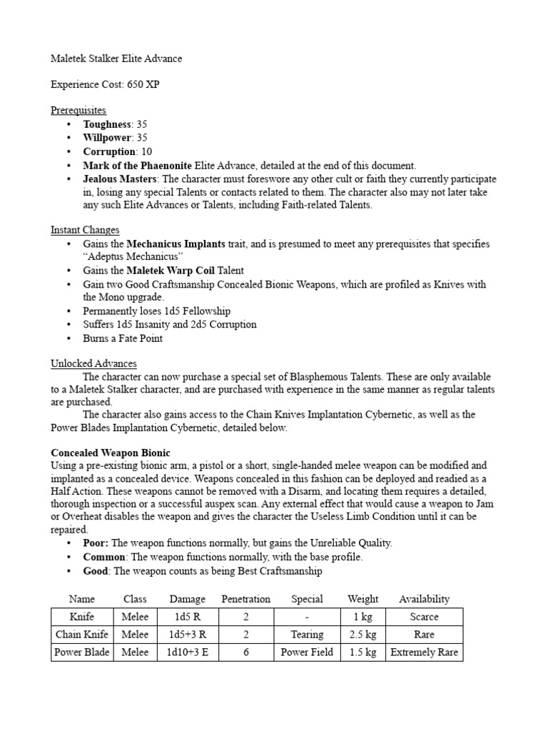 Maletek Stalker Elite Advancement Guide | PDF