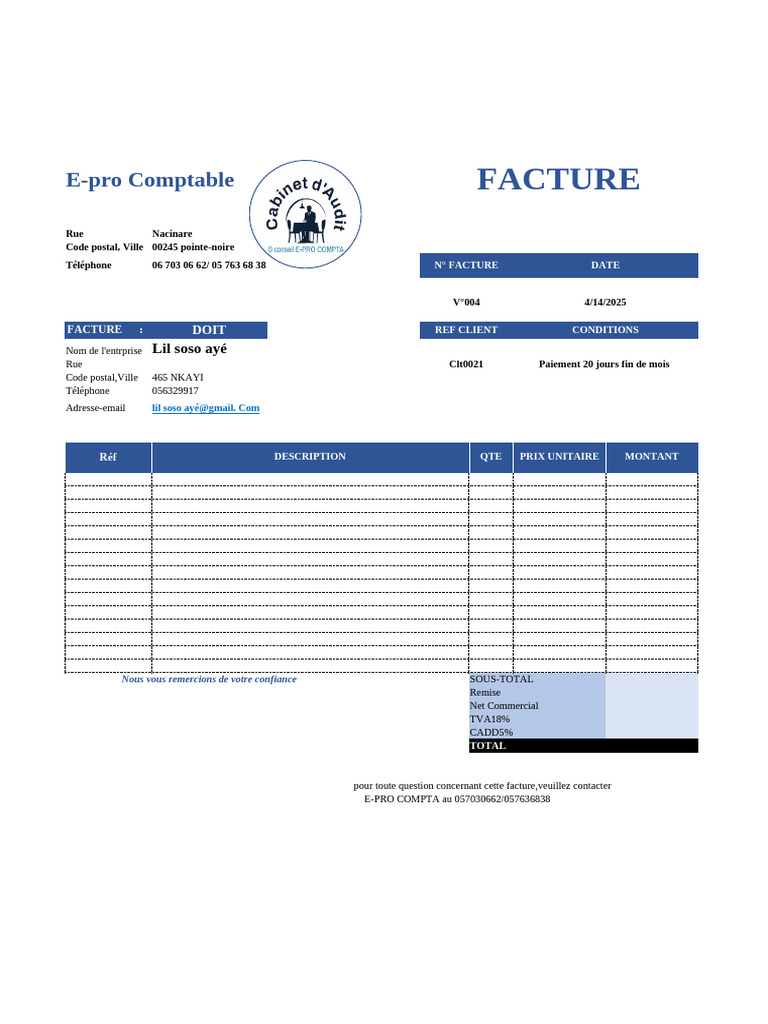 Facture E-Pro Comptable Pointe-Noire | PDF | Facture | Comptabilité