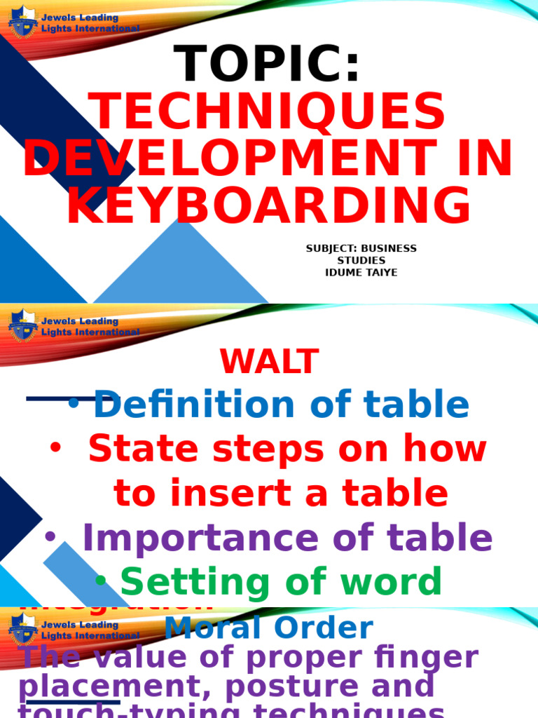 Techniques Development in Keyboarding | PDF | Computer Keyboard | Computing