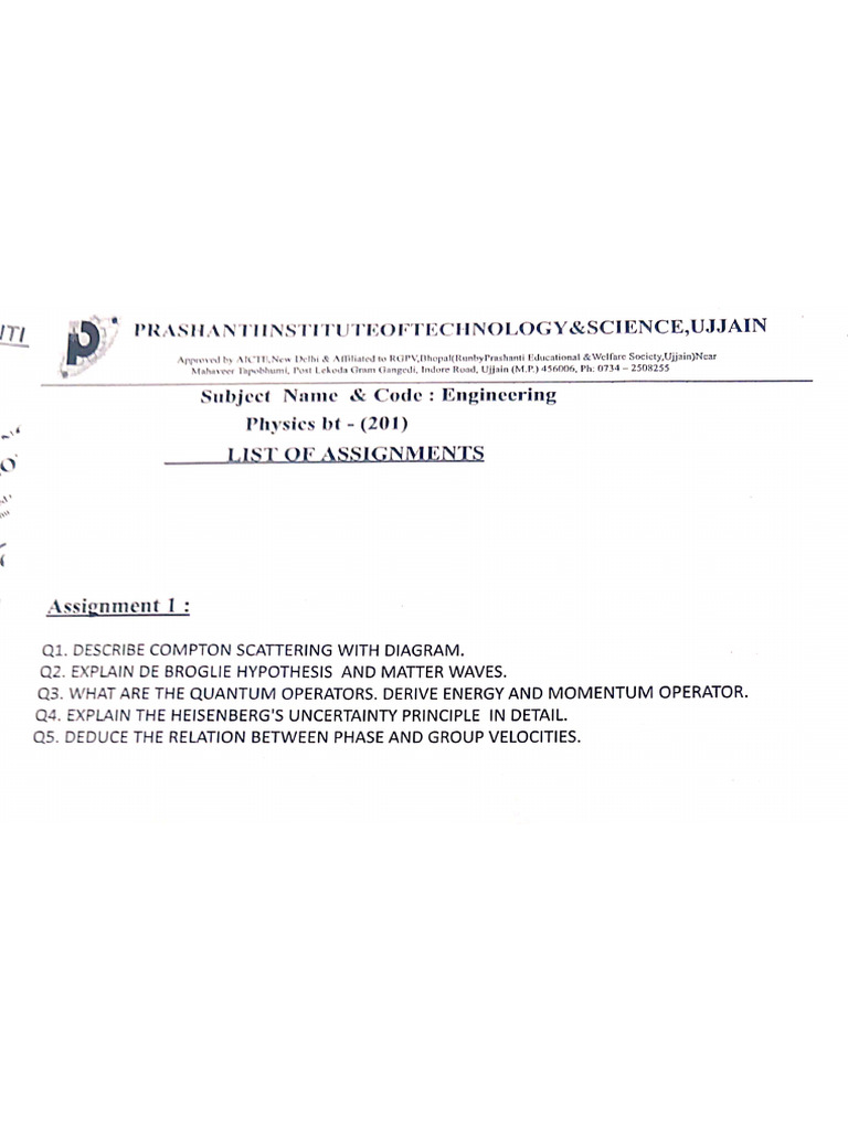 Assignment 1 Engg. Physics | PDF