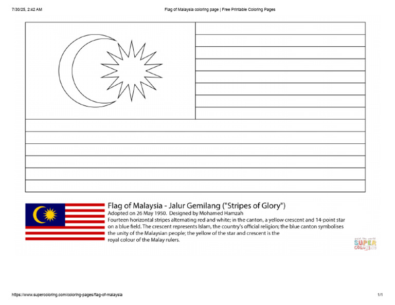 Flag of Malaysia Coloring Page - Free Printable Coloring Pages | PDF