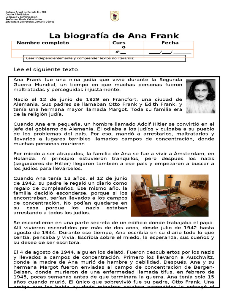Biografía de Ana Frank: Vida y legado | PDF | Anne Frank