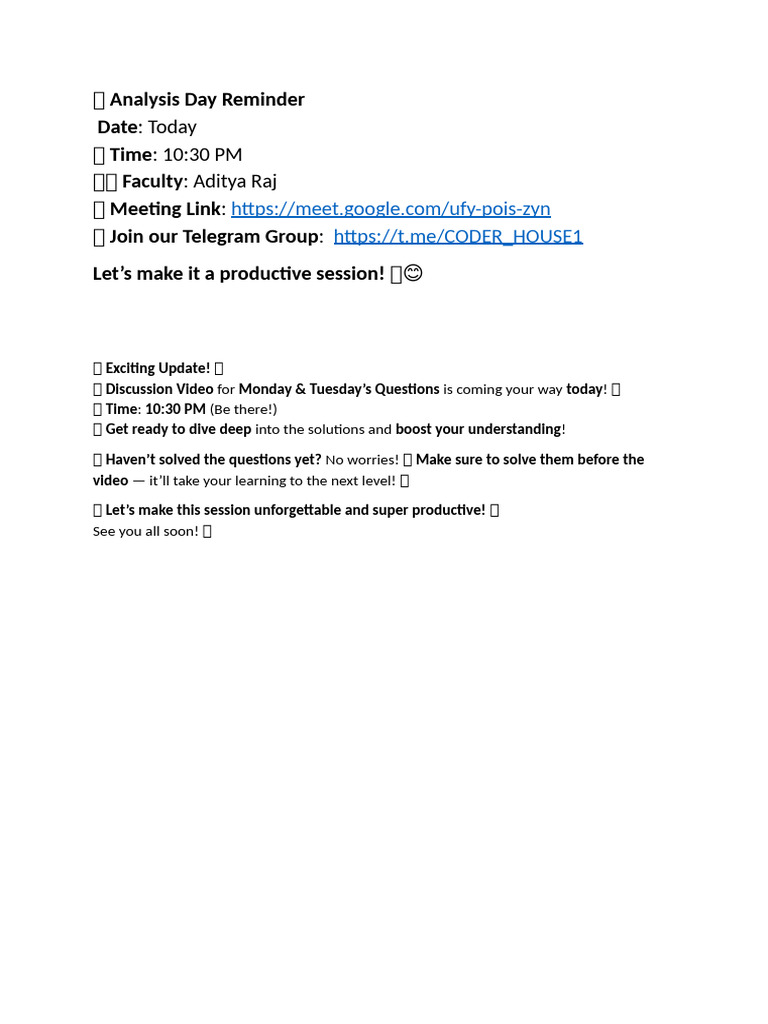 Analysis Day Reminder: Join Us at 10:30 PM | PDF