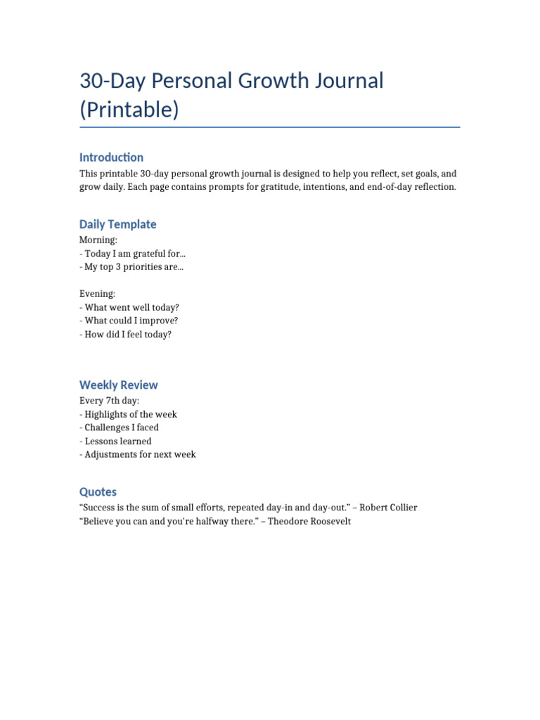 30 Day Personal Growth Journal | PDF