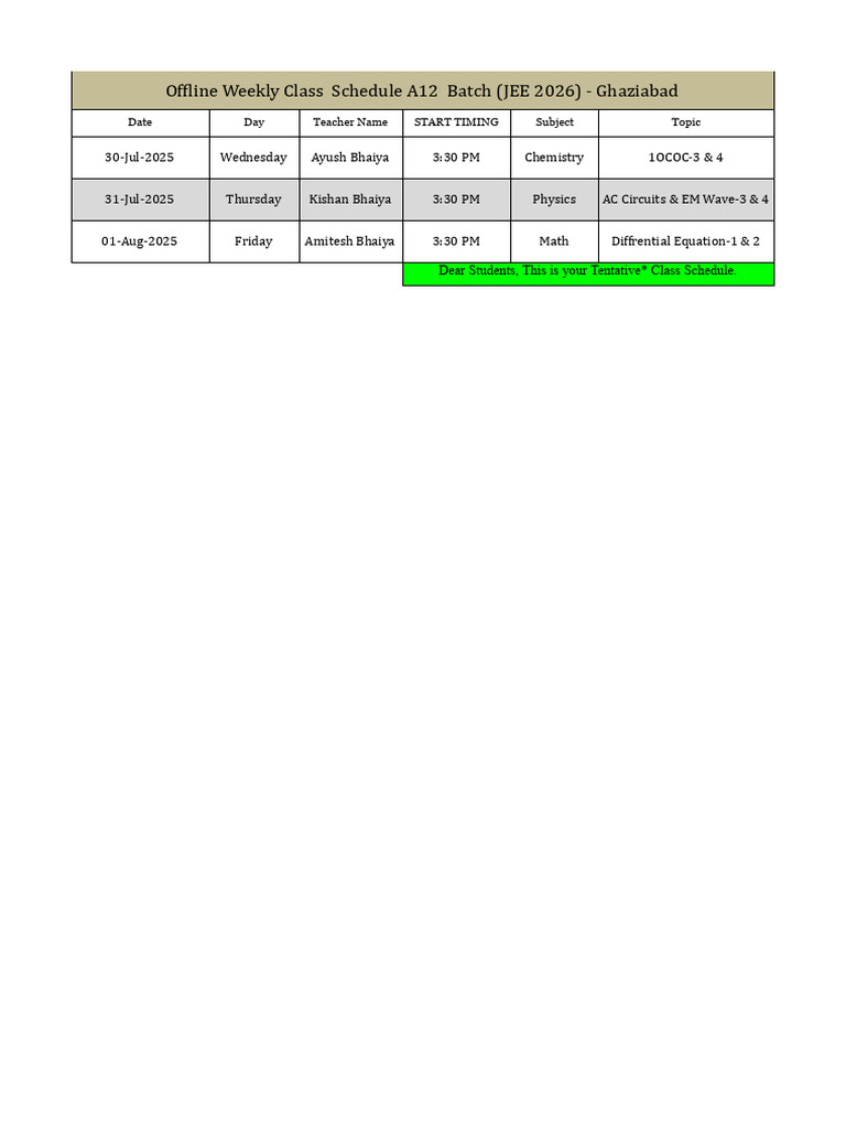 RDC12 Weekly Class Schedule-12 | PDF