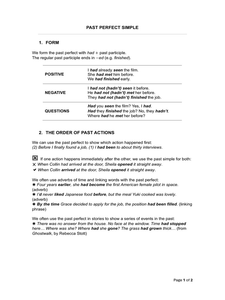 Past Perfect Simple | PDF | Language Families | Syntax