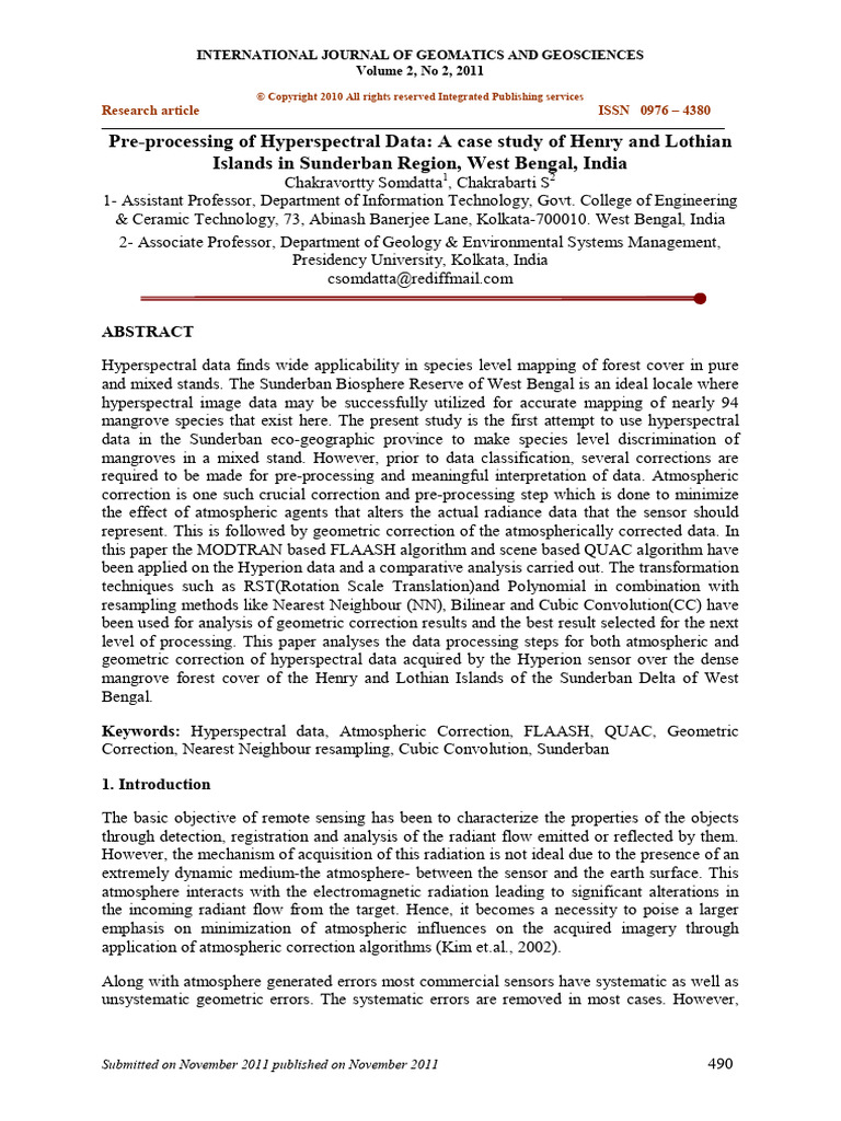 087 - Somdatta-Preprocessing of Hyperspectral Data - India | PDF