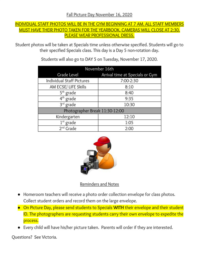 Fall Picture Day Details - Nov 16, 2020 | PDF