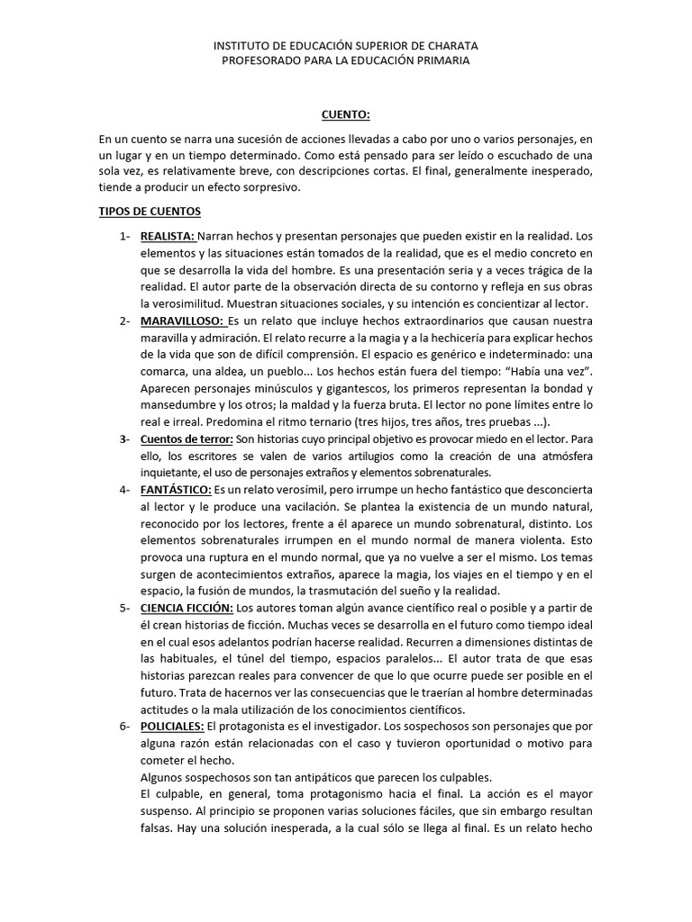 Tipos de Cuentos y Análisis Literario | PDF | Fantasía | Cuentos