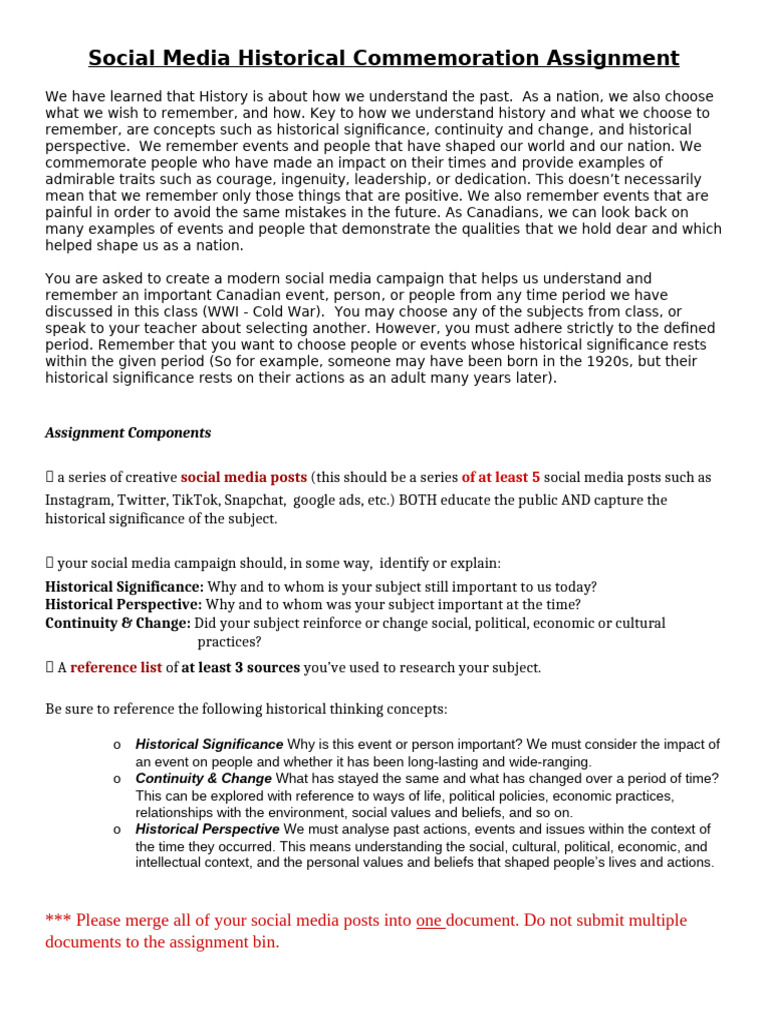 Social Media Historical Commemoration Assignment | PDF | Psychology ...