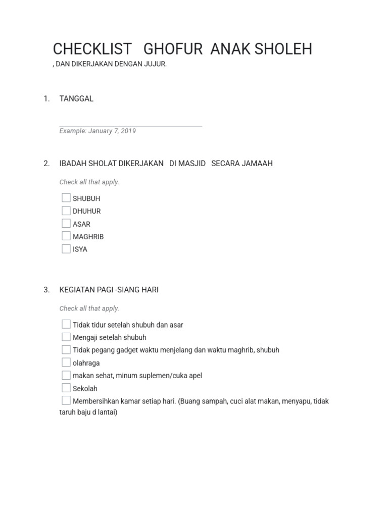 Checklist Sholat dan Kegiatan Anak | PDF