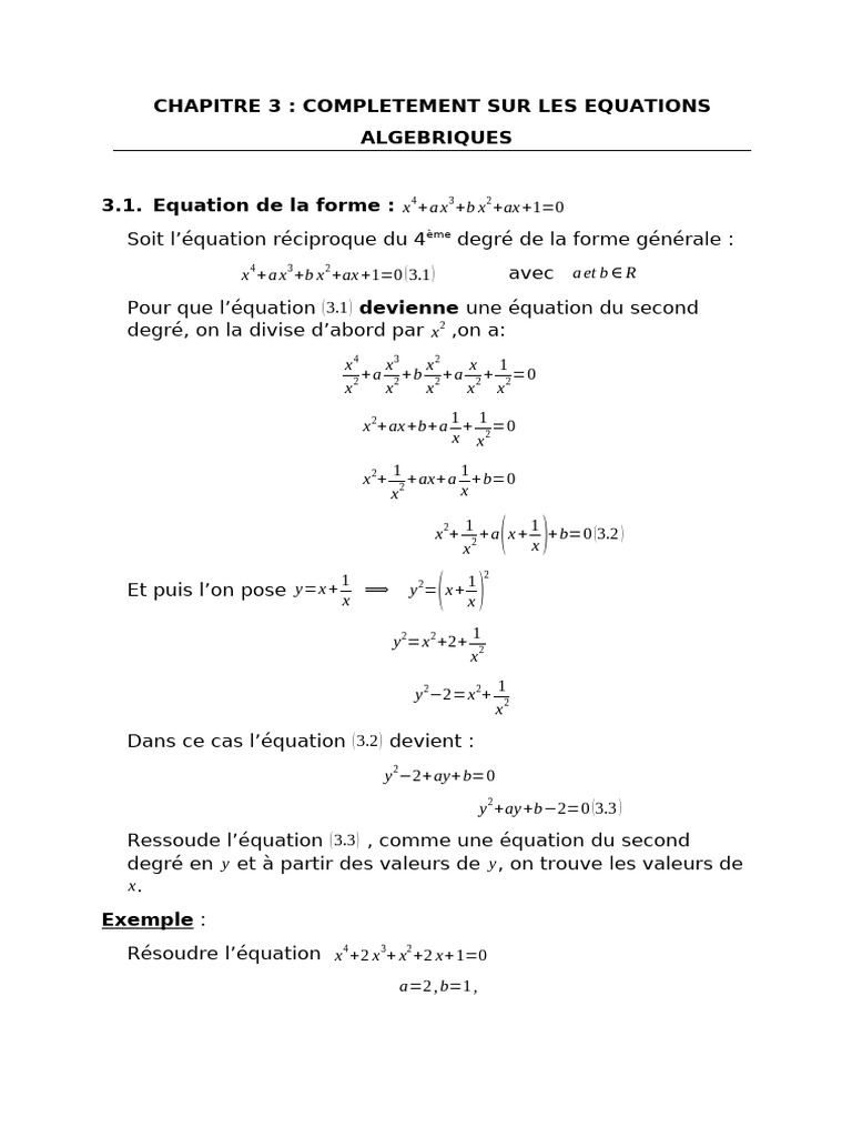 Résolution d'équations algébriques du 4e degré | PDF | Théorie des ...
