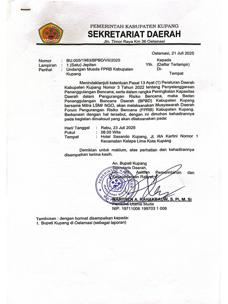 Undangan Musda FPRB Kab - KPG 2025 | PDF
