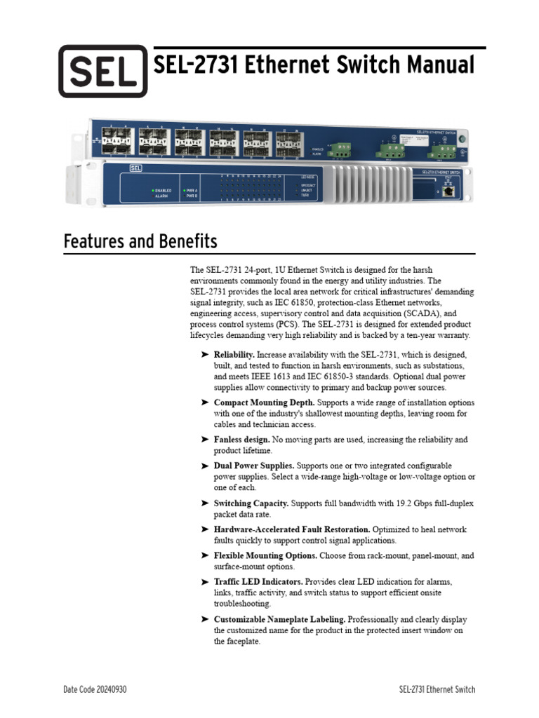 Manuel du commutateur Ethernet SEL-2731 | PDF | Électricité ...