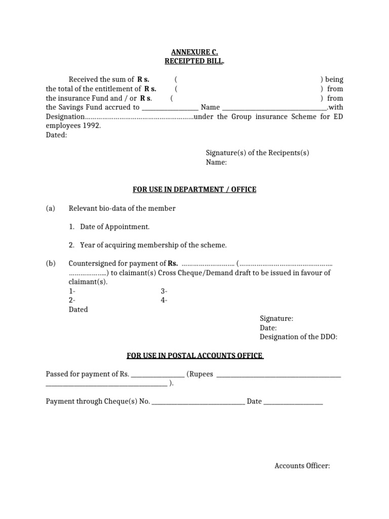 Annexure C Form for Insurance Claims | PDF