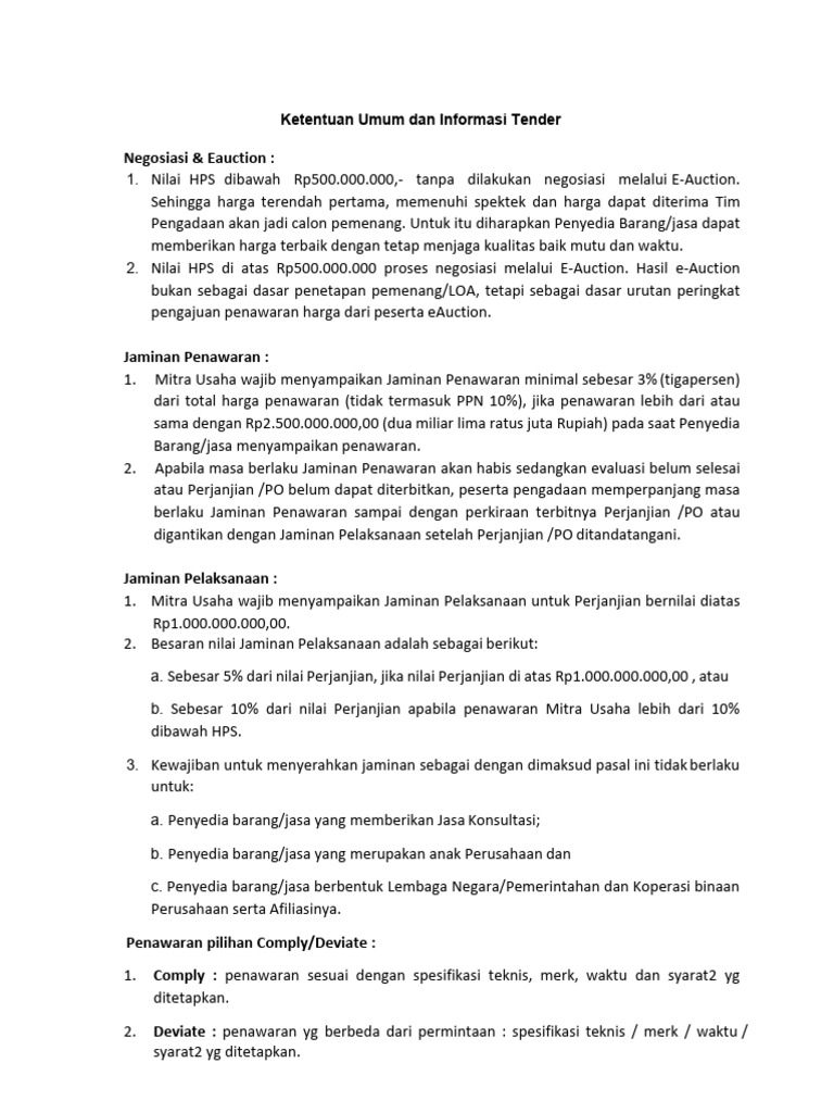 Ketentuan Umum Dan Informasi Tender | PDF
