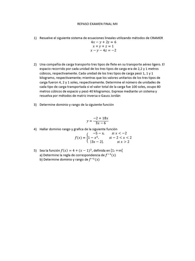 Ejercicios de Repaso Examen Final Mii - JHDMMM | PDF