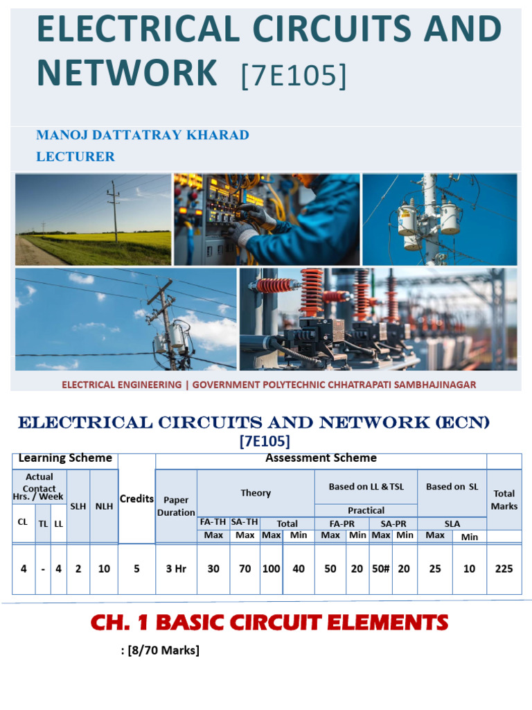 EE ECN 7E105 CH1 Basic Circuit Elements | PDF | Electrical Network | Electric Current