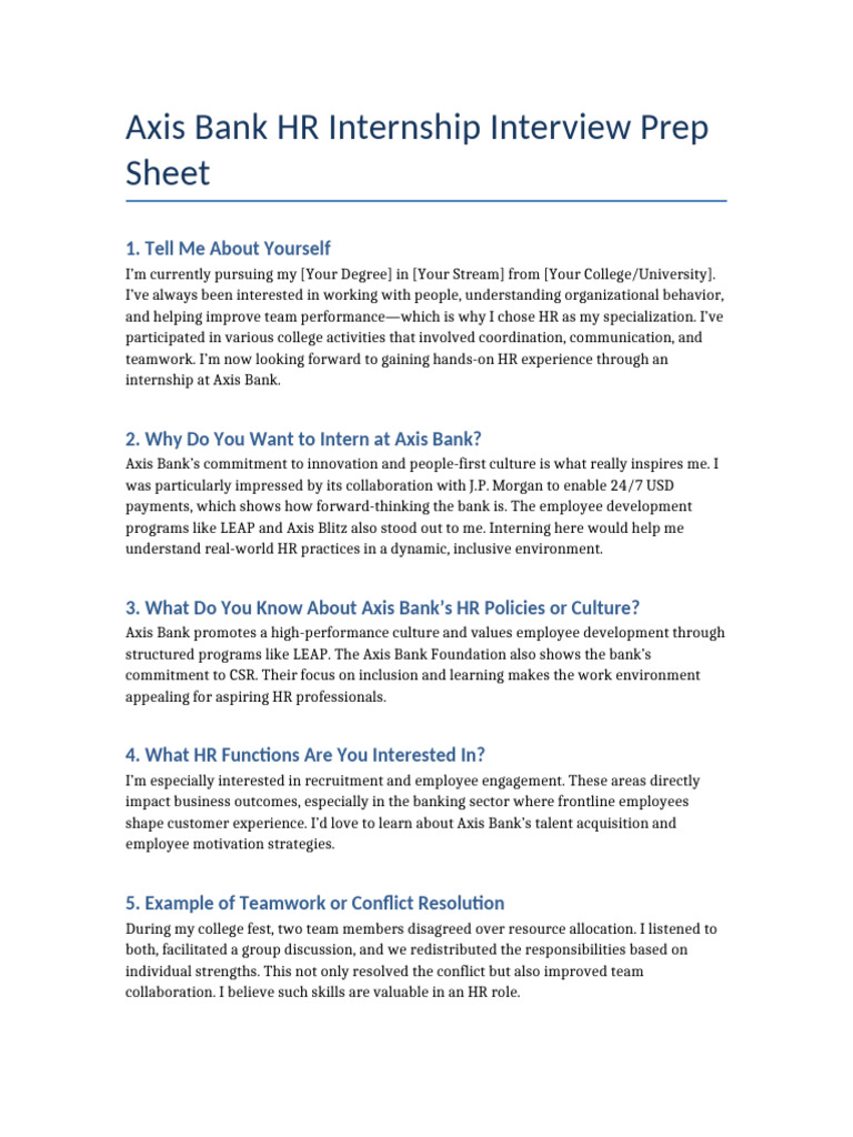 Axis Bank HR Interview Prep Sheet | PDF | Employment | Social Psychology