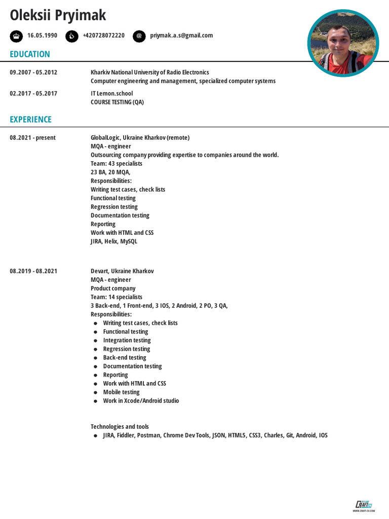 Oleksii Pryimak CV-1 | PDF | Web Standards | Software Engineering