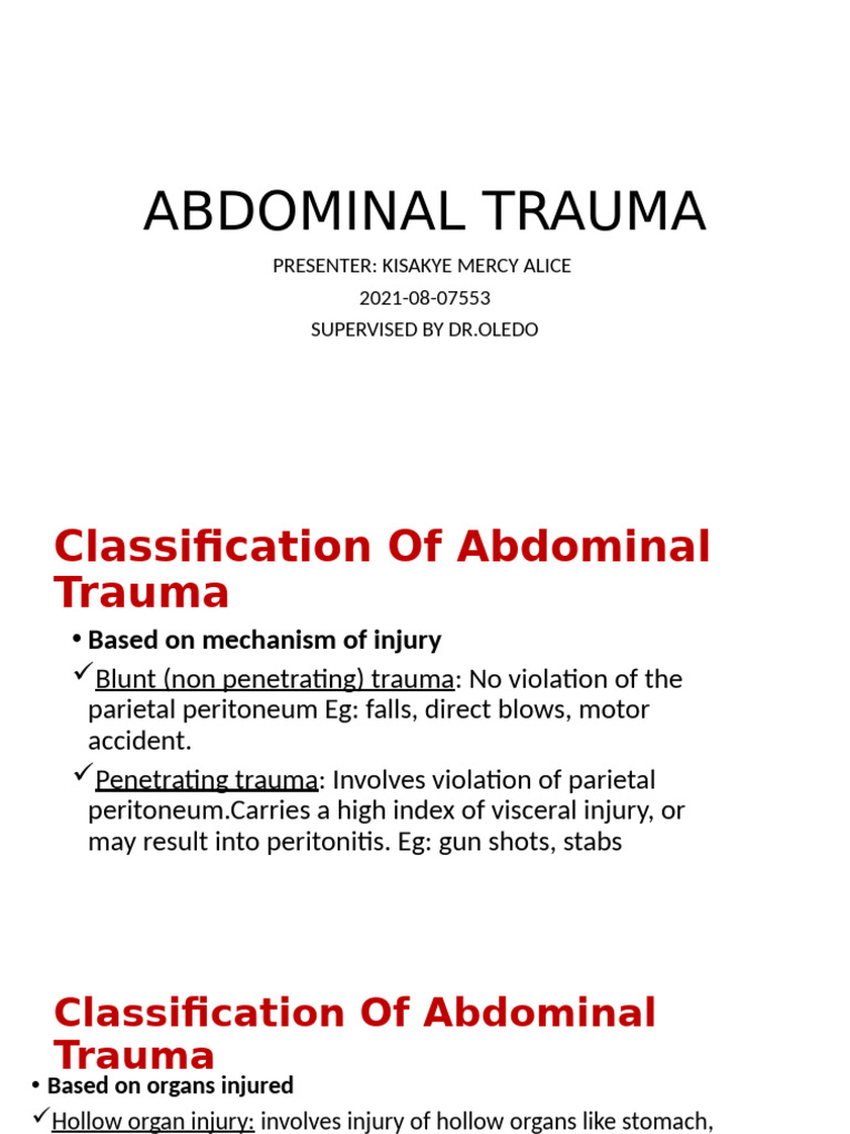 Abdominal Trauma: Types and Management | PDF | Peritoneum | Pancreas