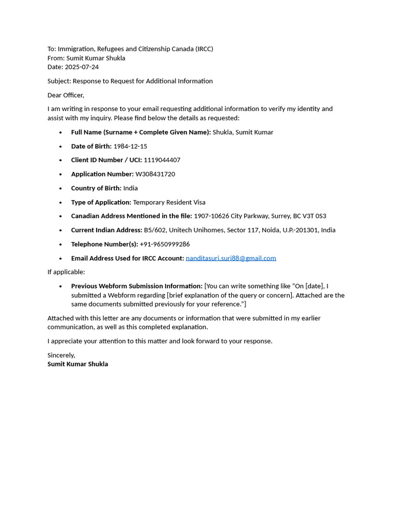 Letter of Explanation | PDF