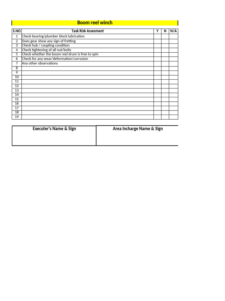 Boom Reel Winch Risk Assessment Checklist | PDF