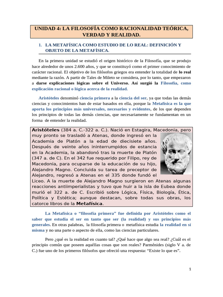 La Filosofía Como Racionalidad Teórica, Verdad y Realidad. | PDF | Metafísica | Existencia