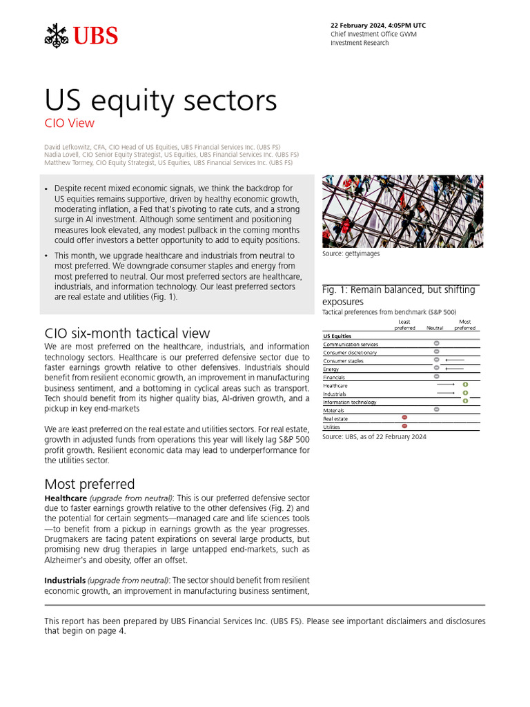 US Equity Sectors Update 1708700779 | PDF | Ubs | Investing