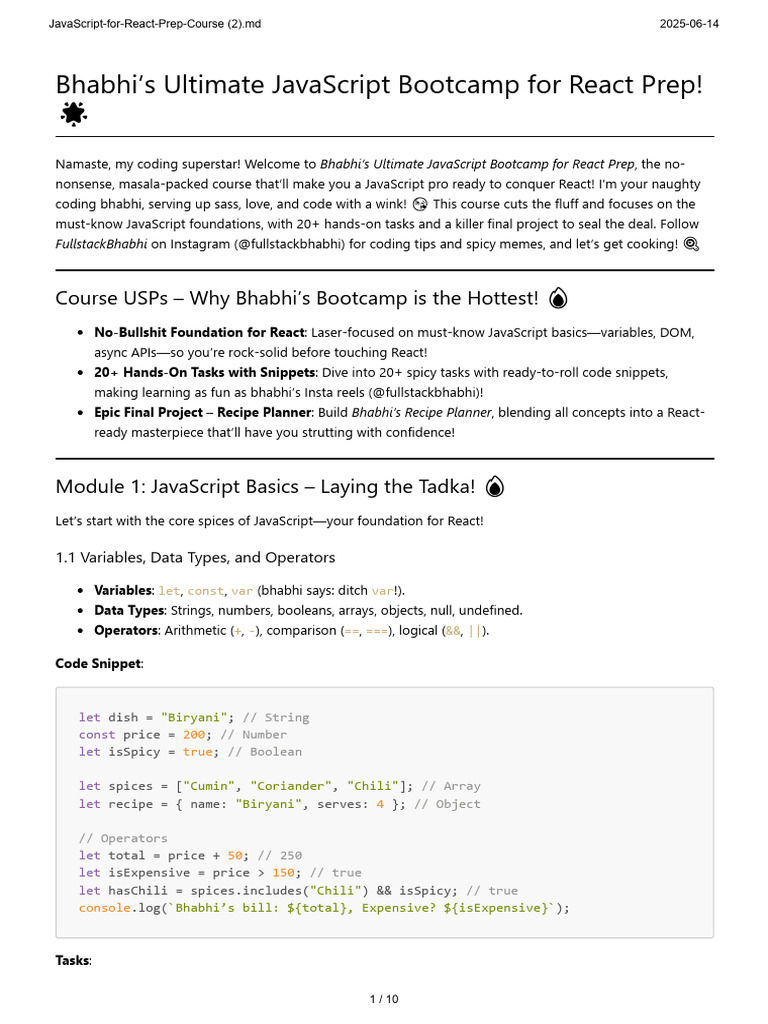 JavaScript For React Prep Course | PDF | Java Script | Document Object ...