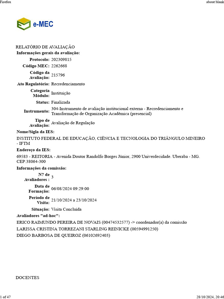 2024-10-28 - Relatório Avaliação INEP - Recredenciamento Institucional ...