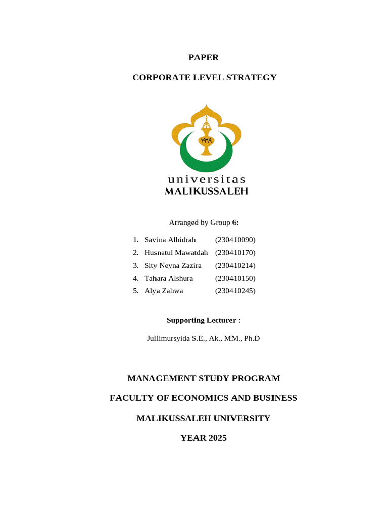 Corporate Level Strategy - Group 6 | PDF | Strategic Management | Goal