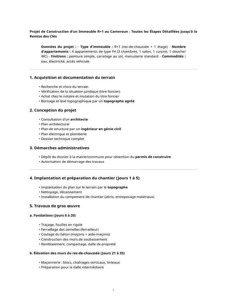 Construction d'un Immeuble R+1 : Guide Étapes | PDF | Génie du bâtiment ...