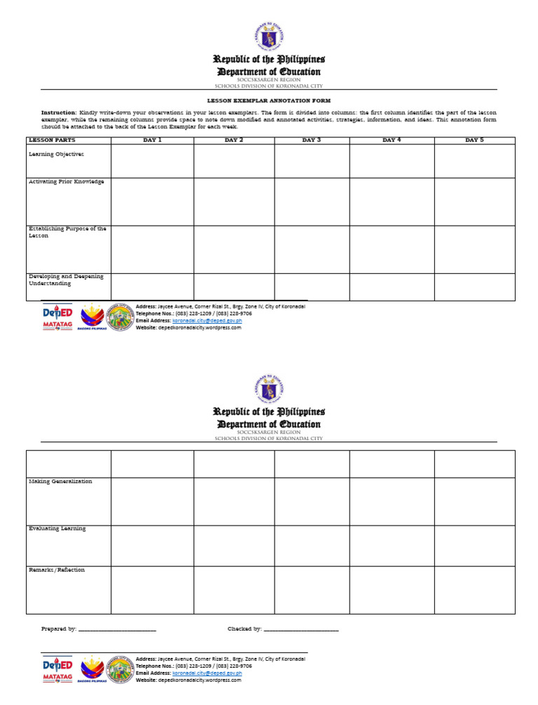 Lesson Exemplar Anotation Form | PDF