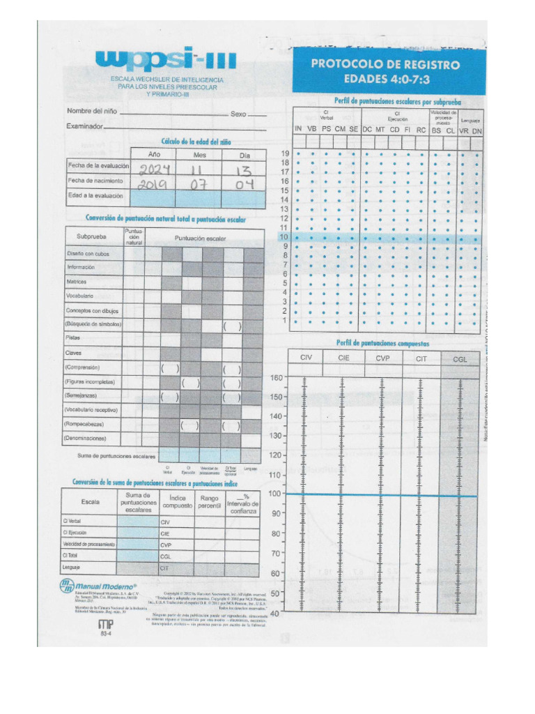 Ejercicio de Calificación WPPSI | PDF