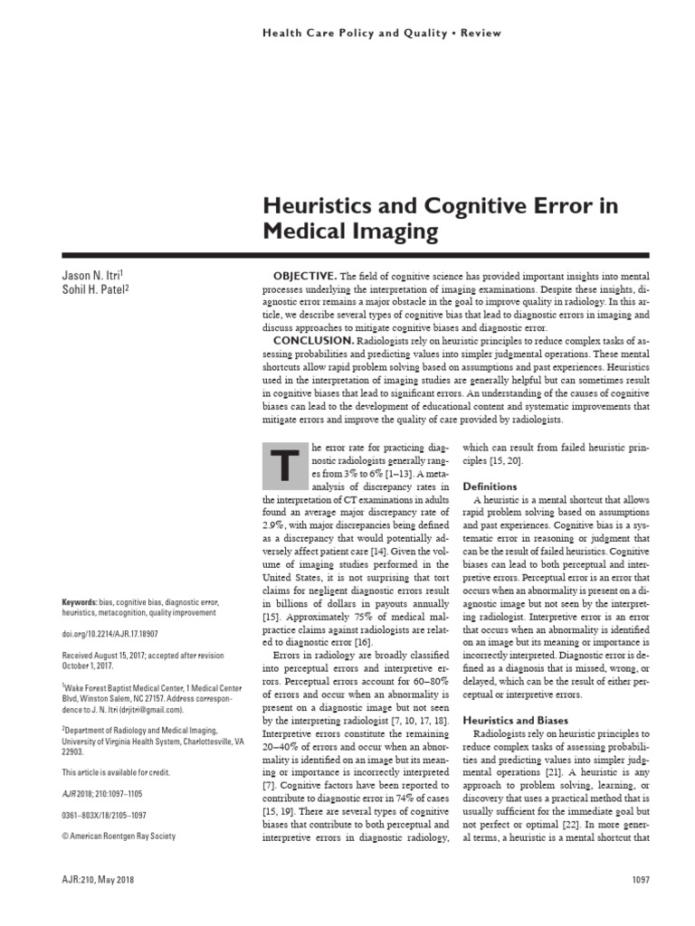 Heuristics and Cognitive Error in Medical Imaging | PDF | Bias | Medical Diagnosis