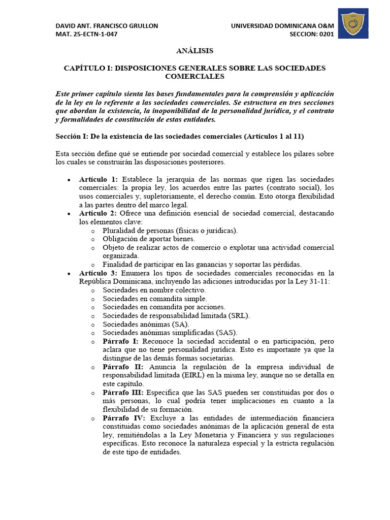 Analisis Personal Ley 479-08 de Comercio Rep Dom | PDF | Sociedad de ...