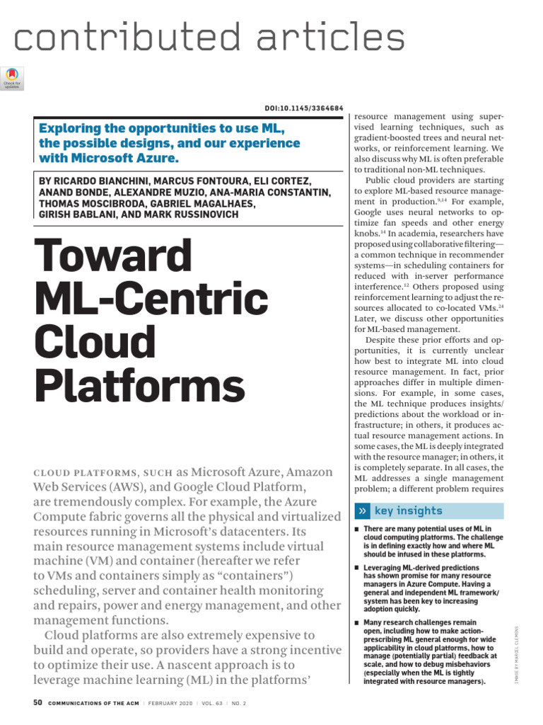 Toward ML-Centric Cloud Platforms | PDF | Cloud Computing | Microsoft Azure