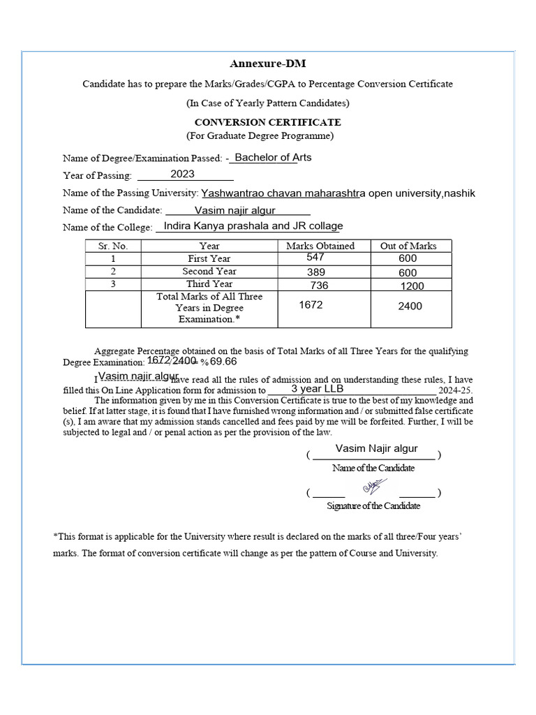 Conversion Certificate For Graduation and Post Graduation 2025 (1 ...