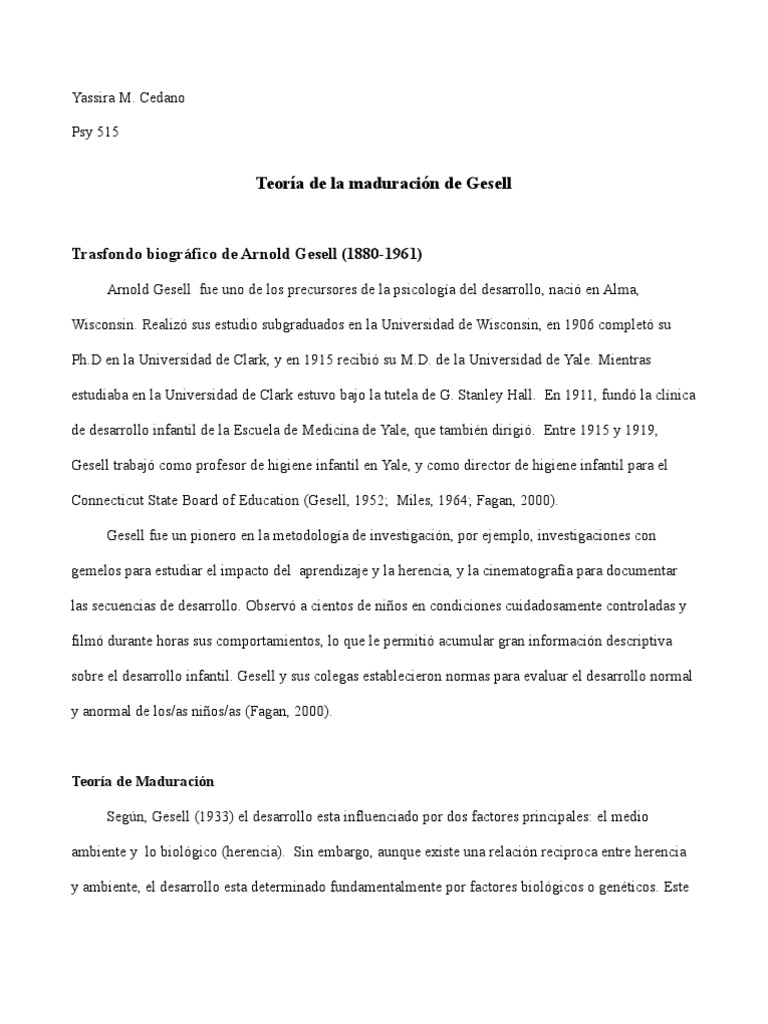 Teoría de la maduración de Gesell | PDF | Comportamiento | Ciencias del ...