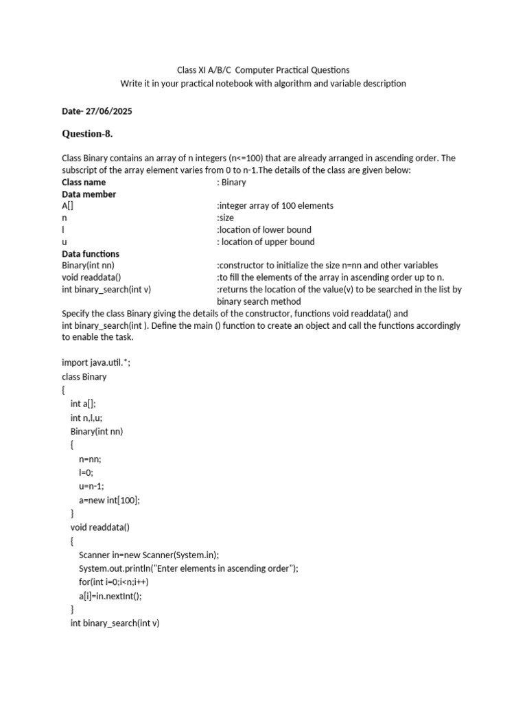 STD 11 Prac Assignment 8 | PDF | Computer Programming | Algorithms And Data Structures