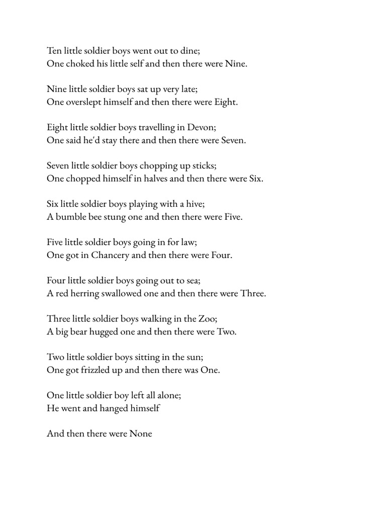 Ten Little Soldier Boys Poem | PDF