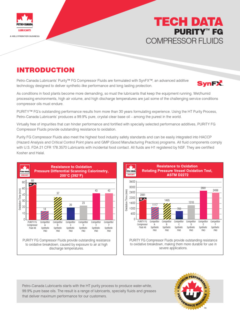 Purity FG Compressor Fluids Overview | PDF | Lubricant | Pump