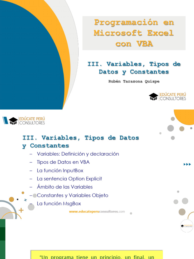 Programación en Excel - Parte III | PDF | Variable (informática) | Tipo de datos