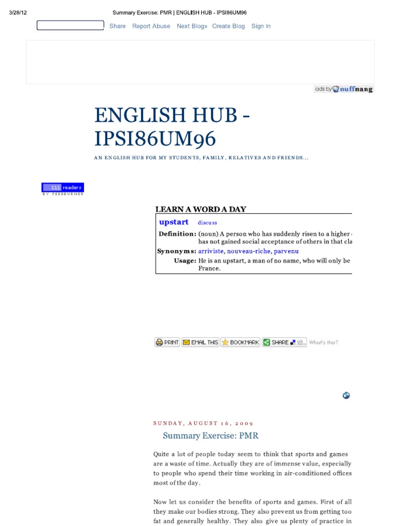 Print - Summary Exercise - PMR - English Hub - Ipsi86um96 | PDF