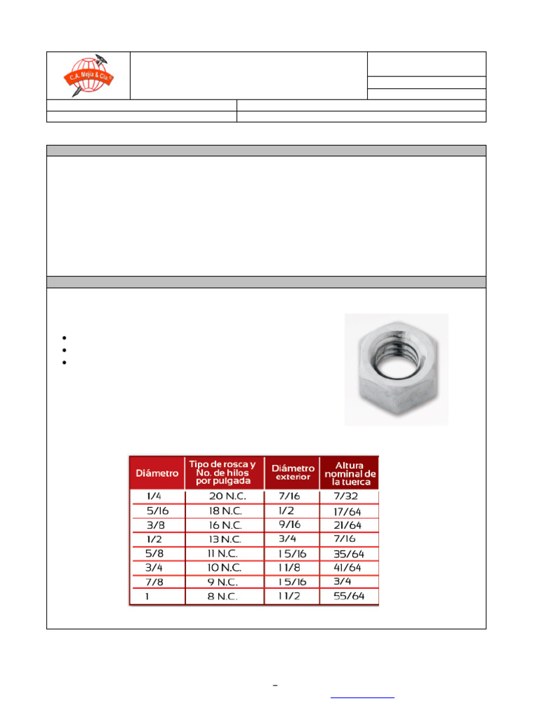 E-Pc-53 Ficha Tecnica Tuercas | PDF