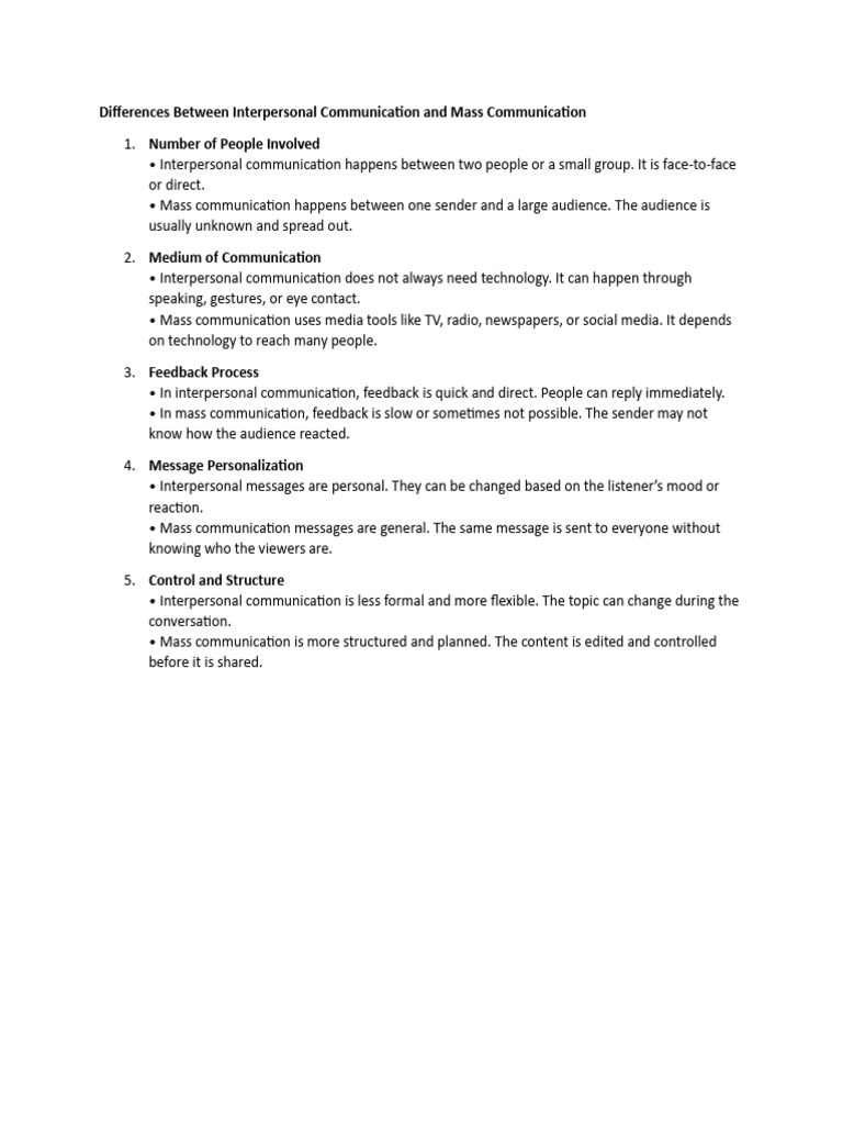 Interpersonal vs Mass Communication Differences | PDF
